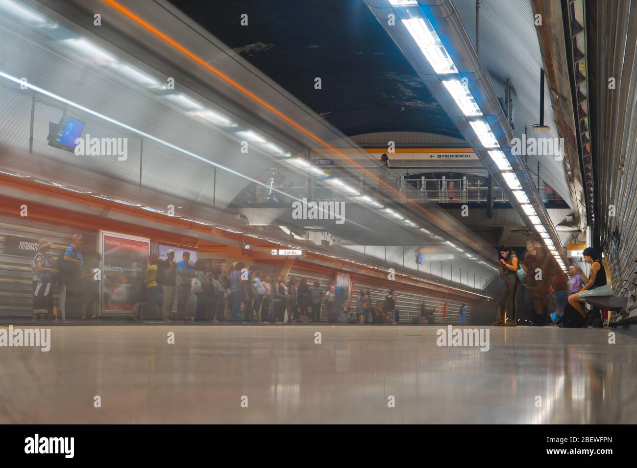 SANTIAGO, CHILE - FEBRUARY 2020: A Metro de Santiago train in Line 2 ...