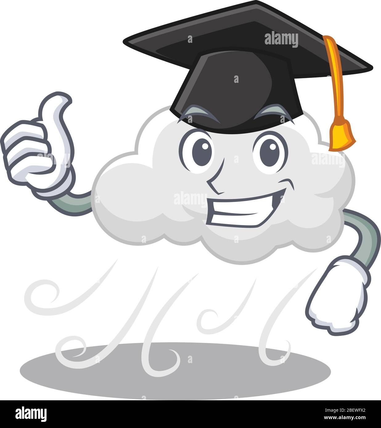 Happy face of cloudy windy in black graduation hat for the ceremony ...