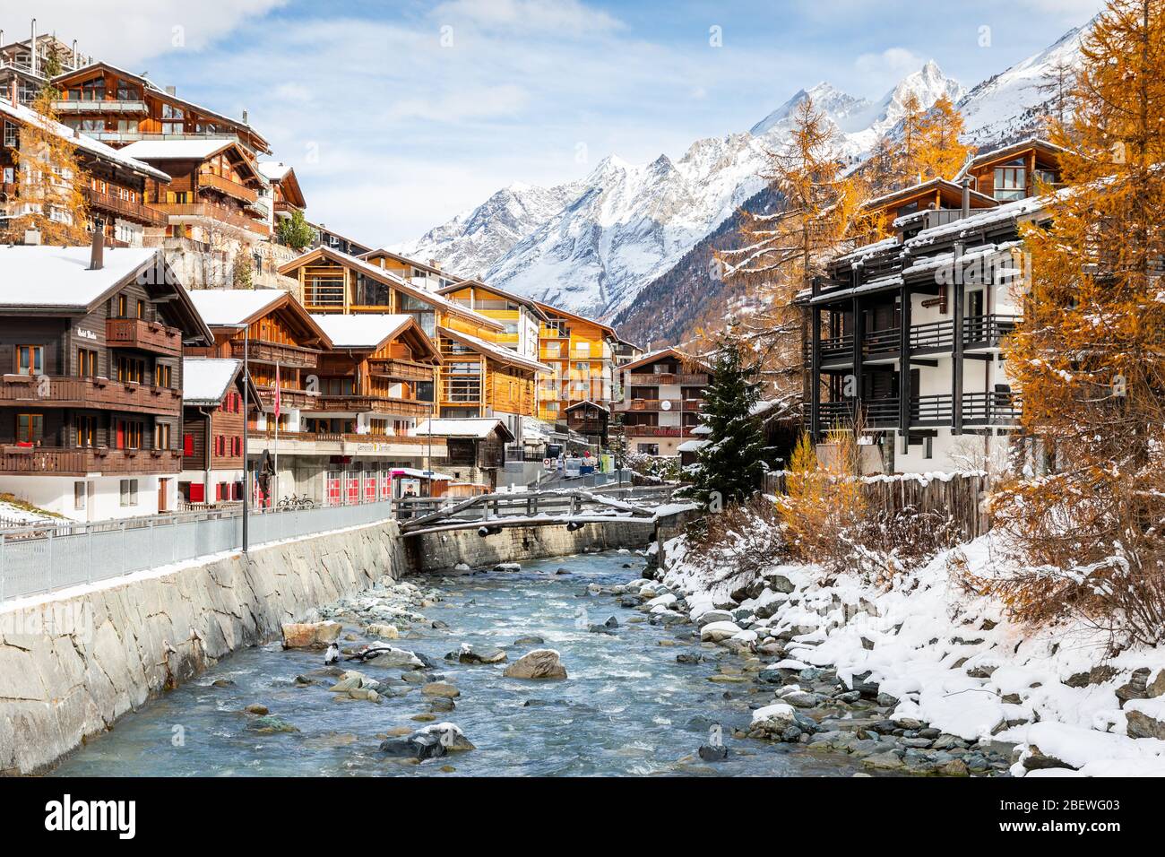 Zermatt, Switzerland - November 11, 2019: Landscape of old town with ...