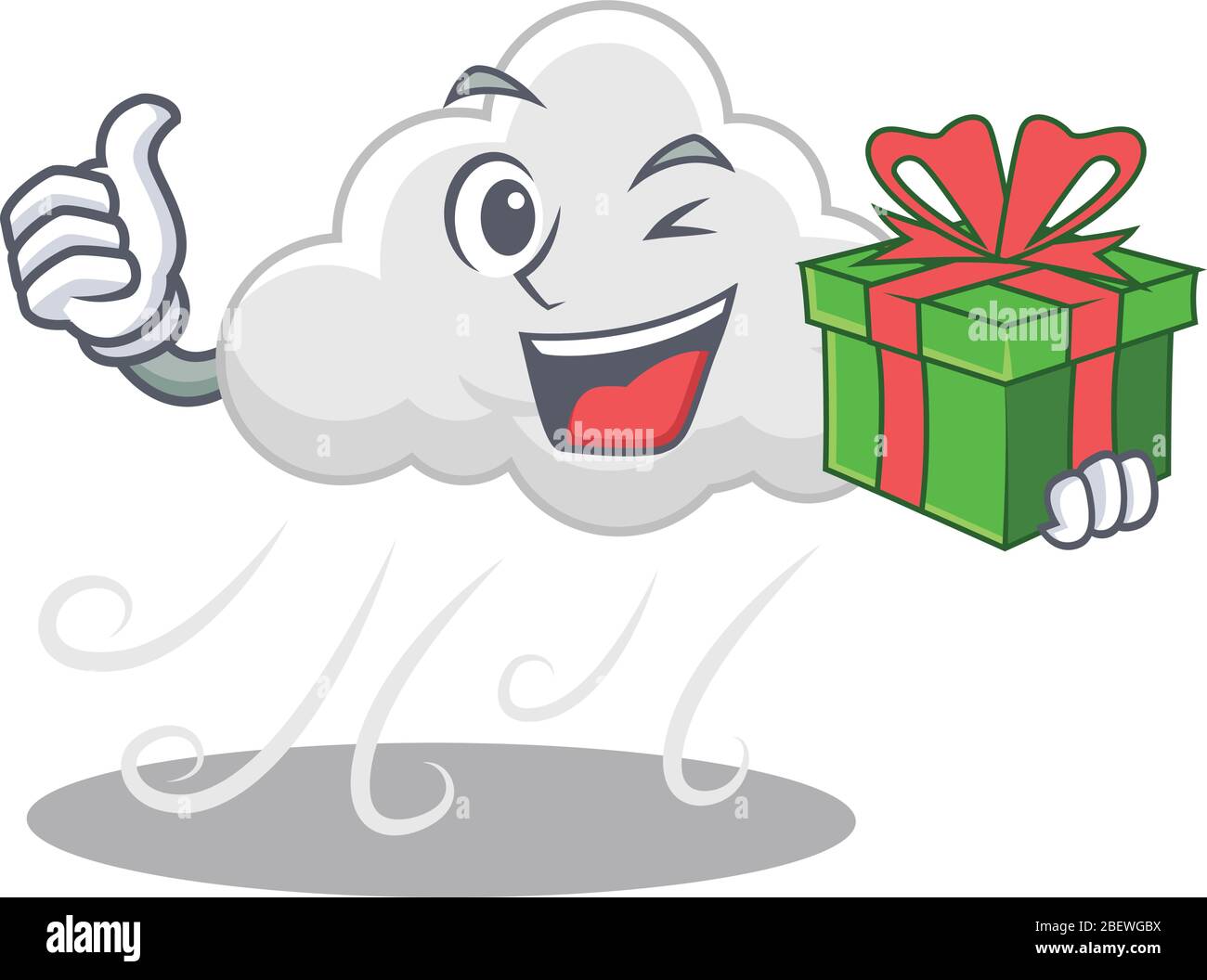 Smiling cloudy windy cartoon character having a green gift box Stock ...