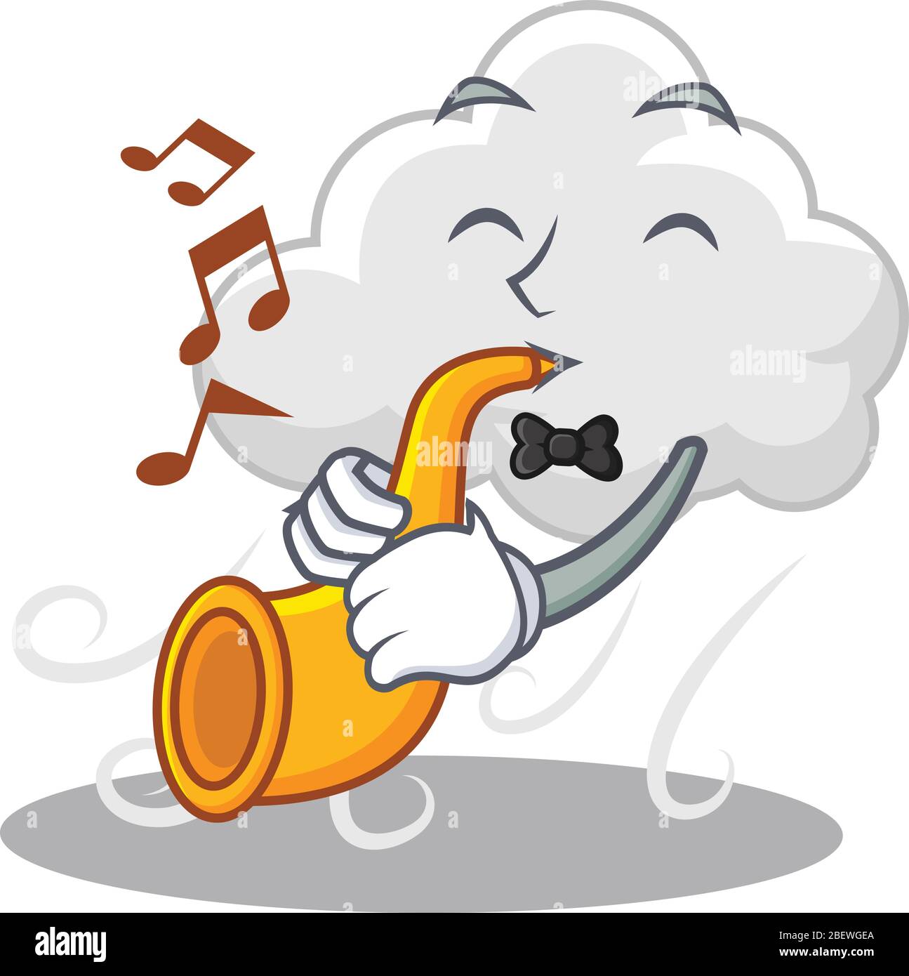 Talented musician of cloudy windy cartoon design playing a trumpet ...
