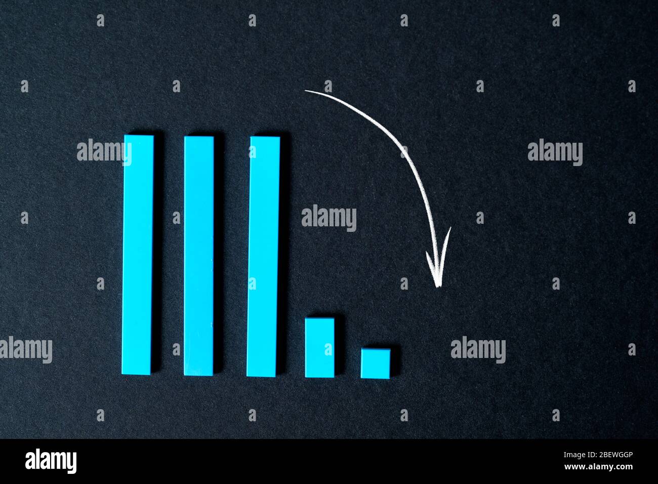 Bar graph of decline, worsening. Recession and crisis concept on black ...