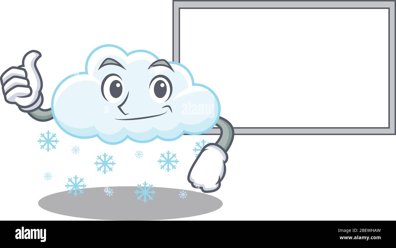 Humorous snowy cloud cartoon design Thumbs up bring a white board Stock ...