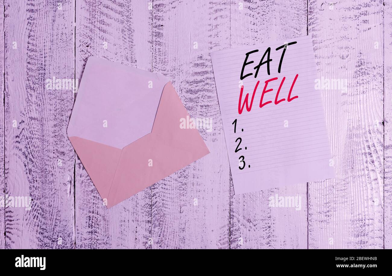 Handwriting text Eat Well. Conceptual photo Practice of eating only ...