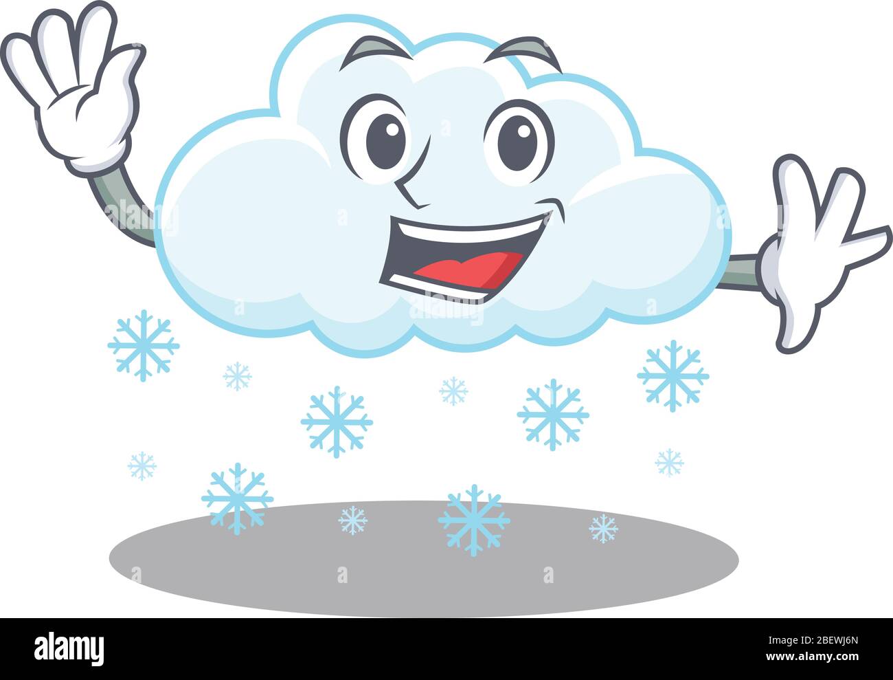 A charismatic snowy cloud mascot design style smiling and waving hand ...