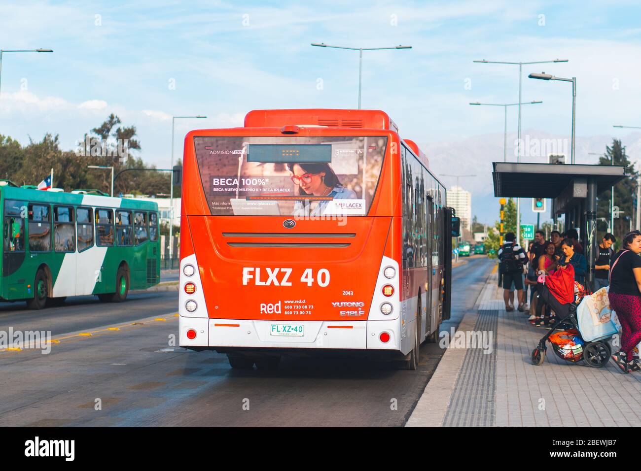 SANTIAGO, CHILE - NOVEMBER 2019: A Red Movilidad electric bus in Maipú ...