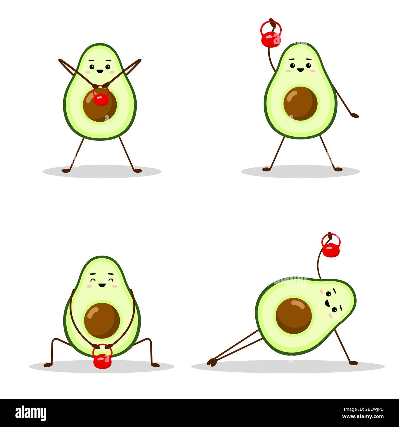 Set of avocado sport with red weight. Avocado character design on white ...