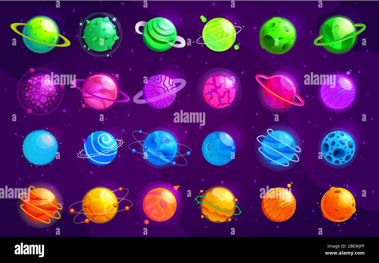 Vector set of cartoon planets. Colorful set of isolated objects. Space ...