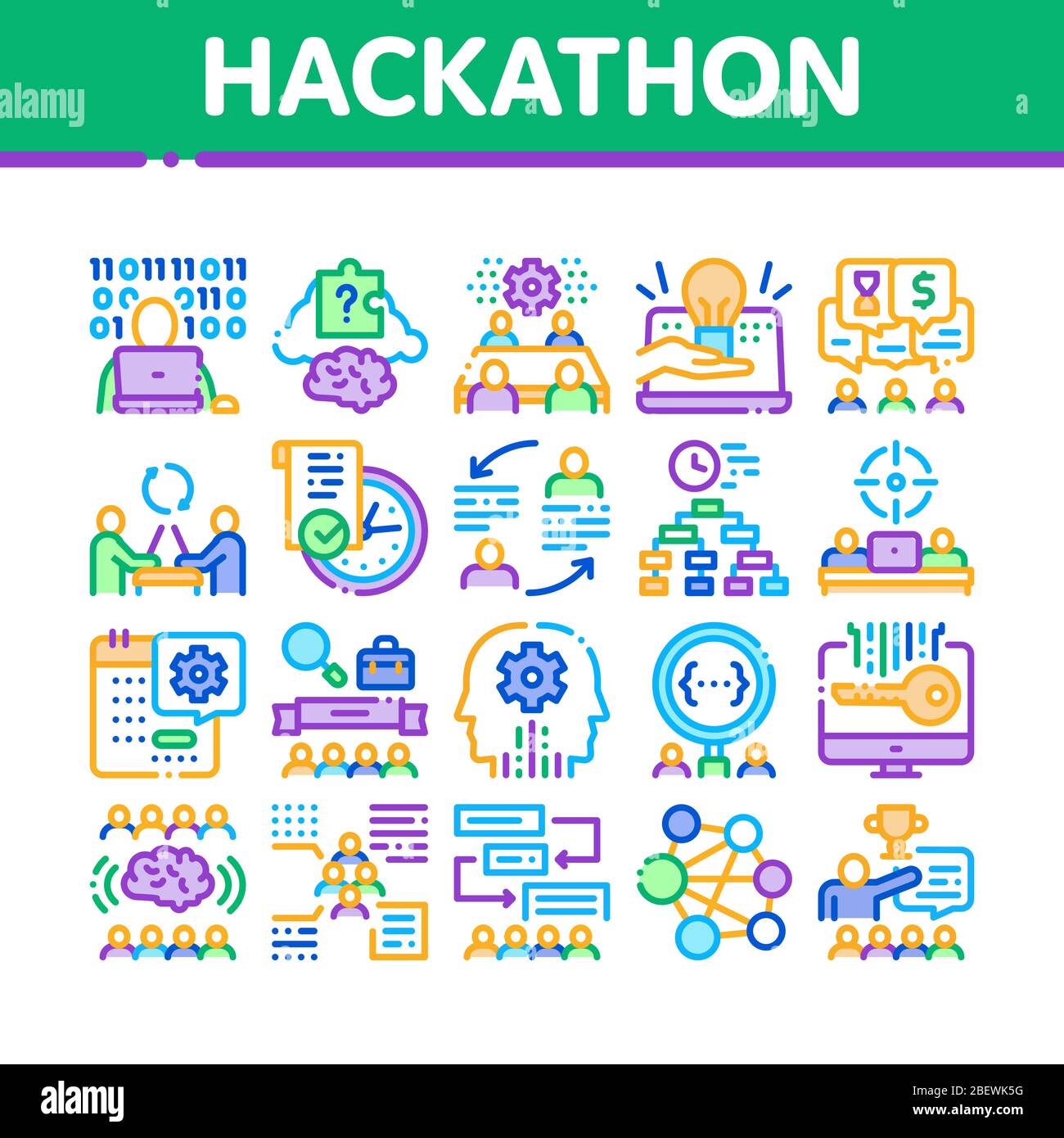 Hackathon Development Collection Icons Set Vector Stock Vector Image ...