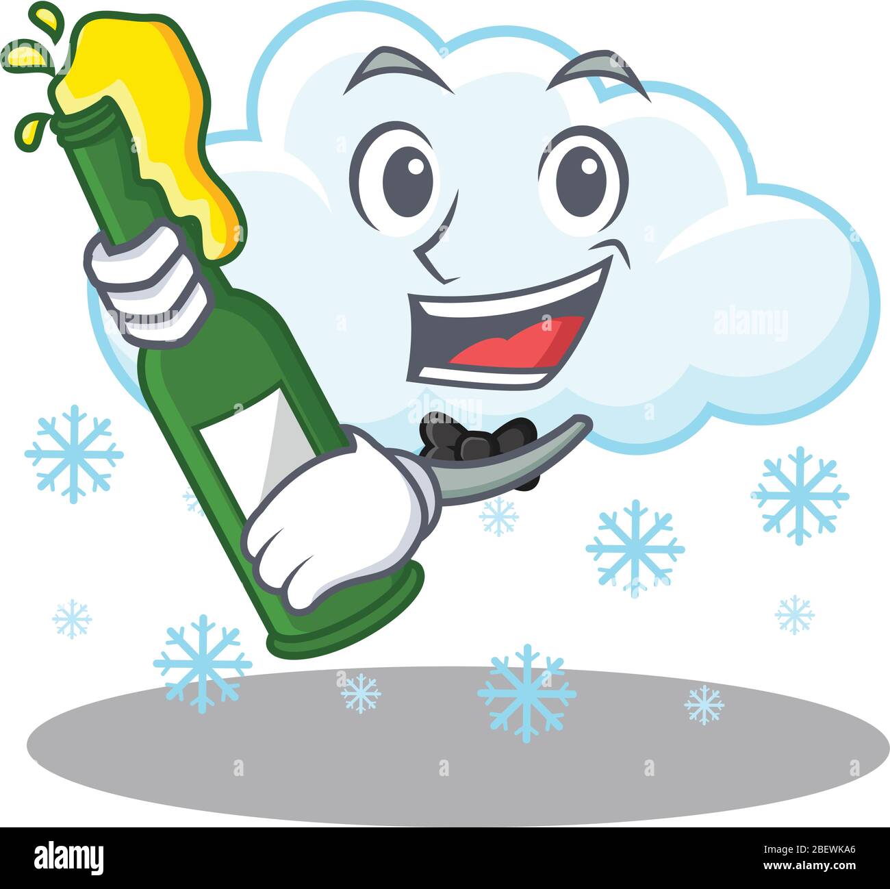 Mascot character design of snowy cloud say cheers with bottle of beer ...