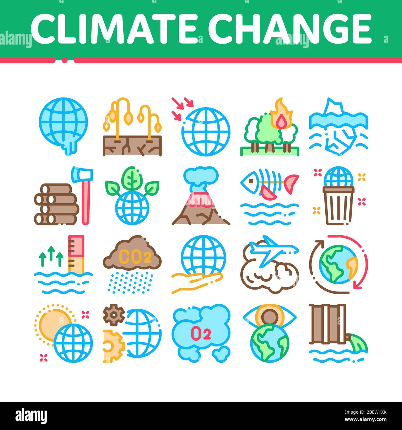 Climate Change Ecology Collection Icons Set Vector Stock Vector Image ...