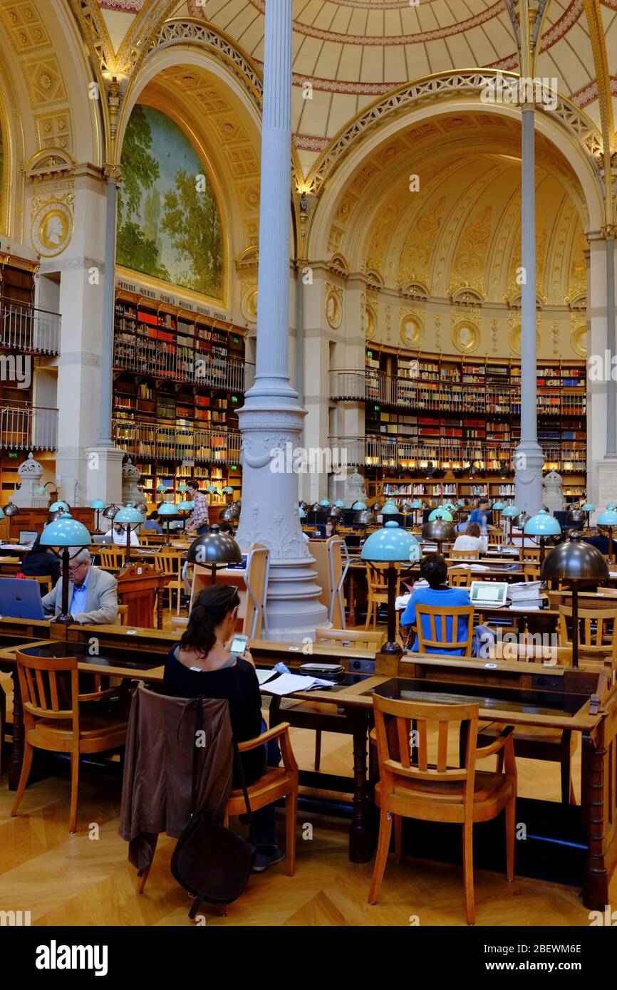 Main reading room of National Library of France, Bibliotheque Nationale ...
