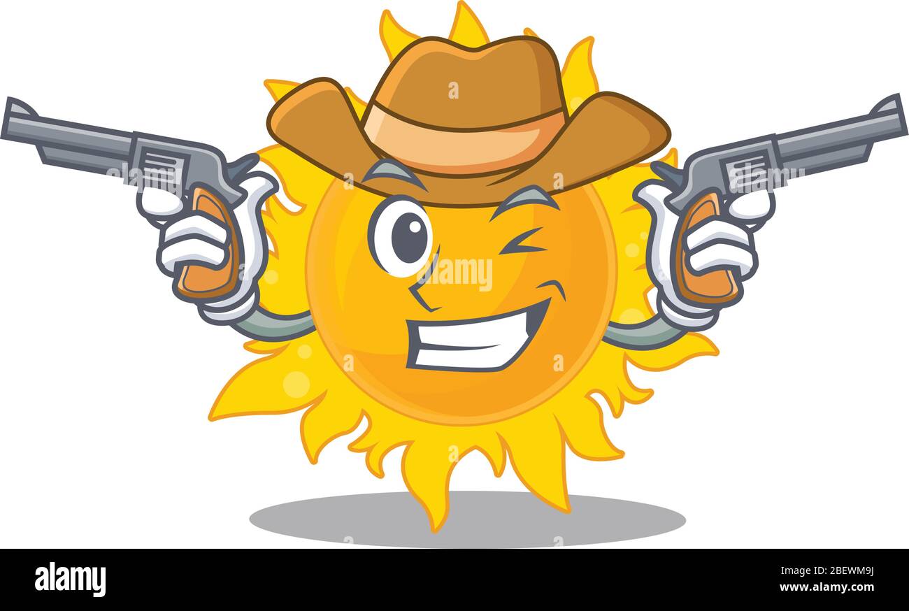 Cute handsome cowboy of summer sun cartoon character with guns Stock ...