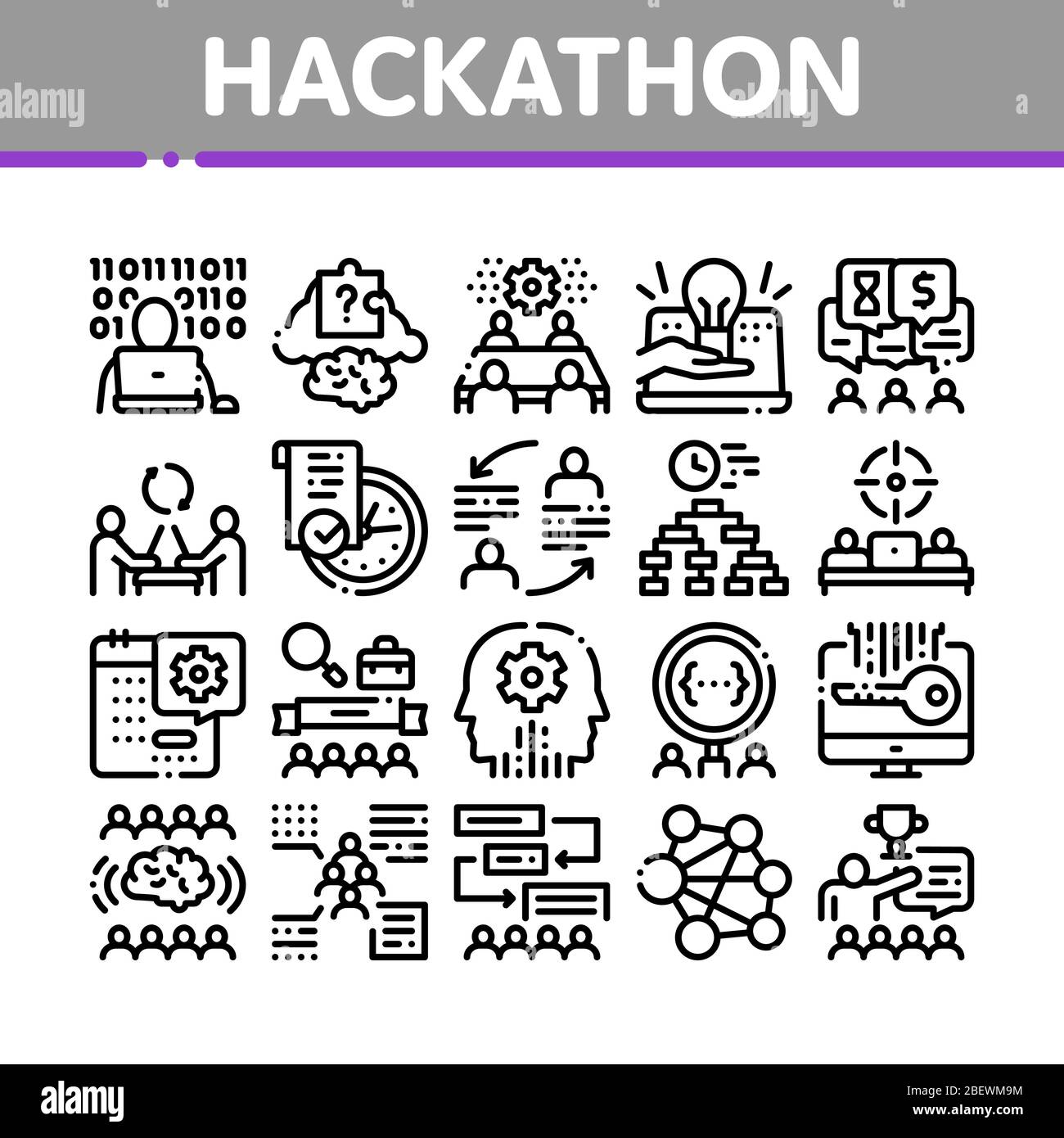 Hackathon Development Collection Icons Set Vector Stock Vector Image ...