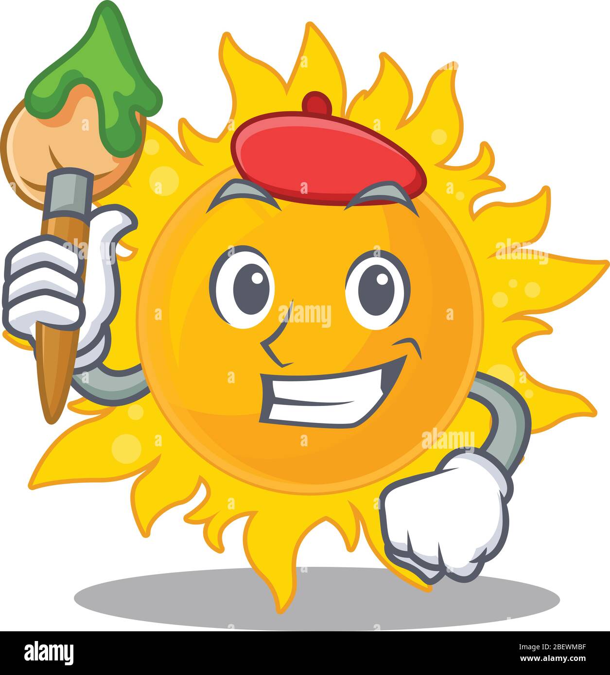 A creative summer sun artist mascot design style paint with a brush ...