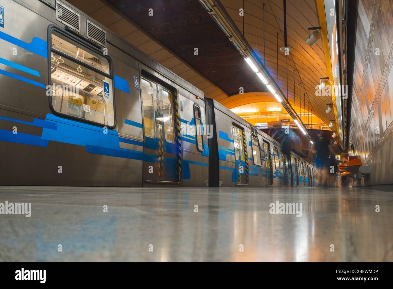SANTIAGO, CHILE - FEBRUARY 2020: A Metro de Santiago train in Line 2 ...