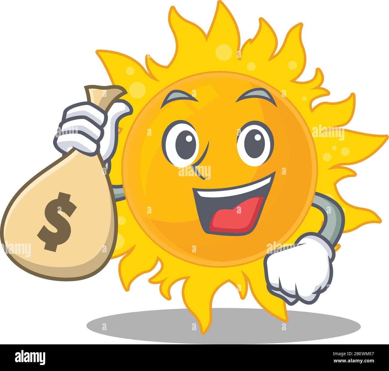 Rich summer sun cartoon design holds money bags Stock Vector Image ...