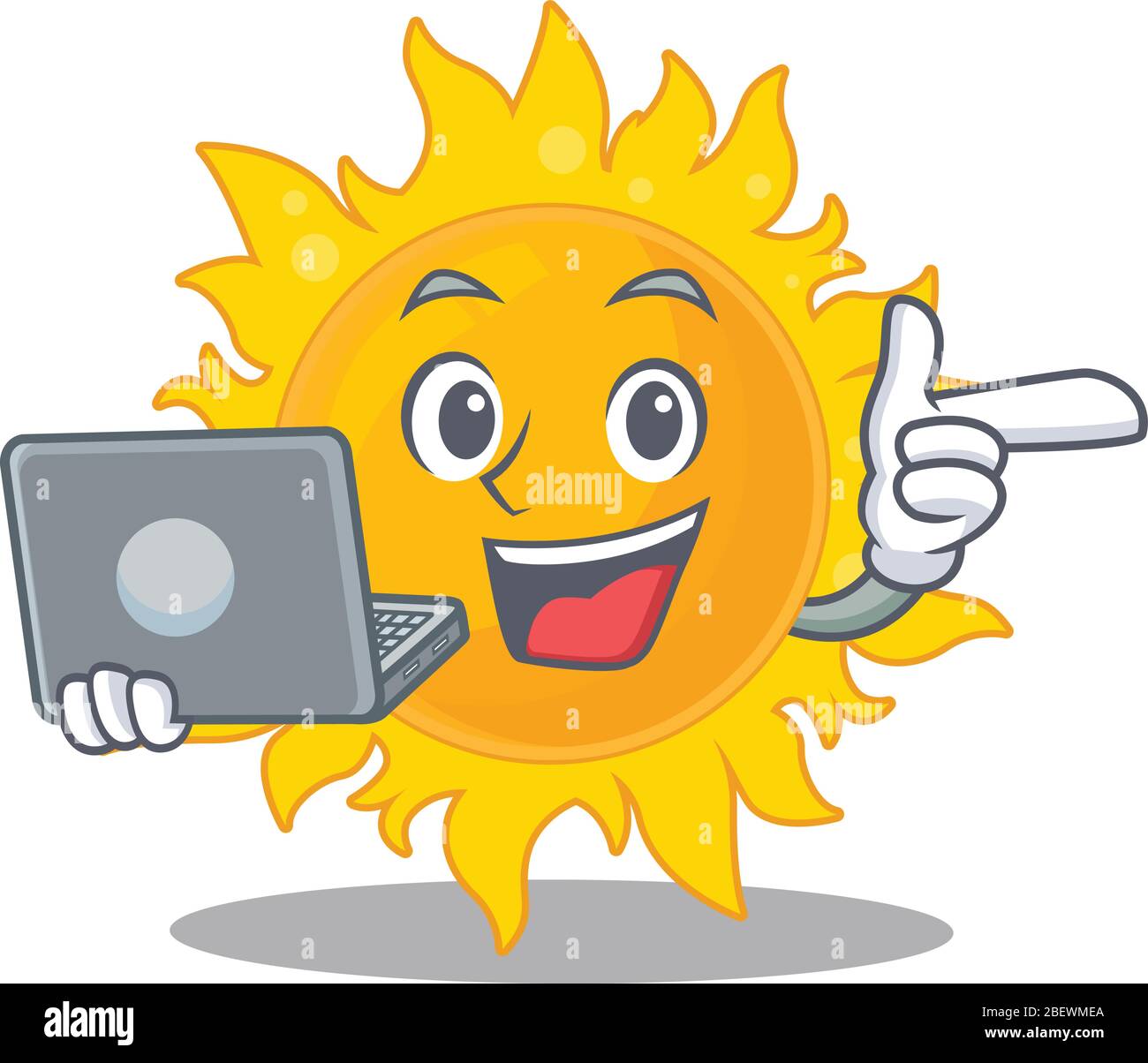 Cartoon character of summer sun clever student studying with a laptop ...