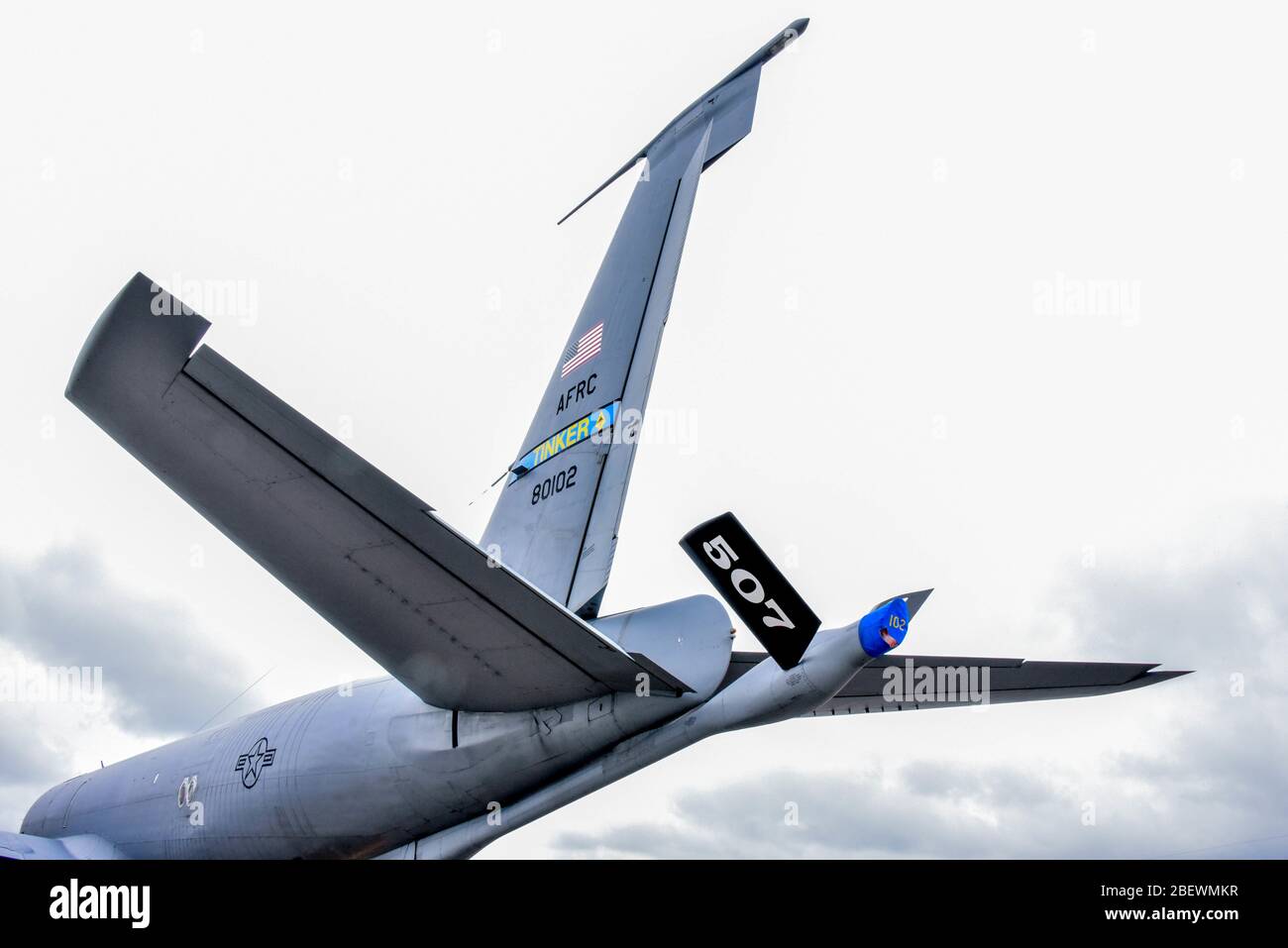 A KC-135R Stratotanker sits on the ramp following a light spring ...