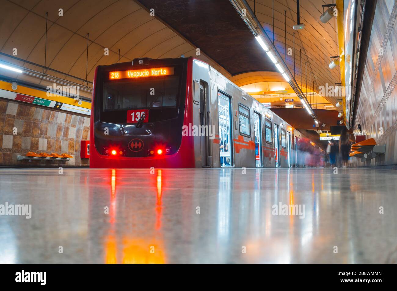 SANTIAGO, CHILE - FEBRUARY 2020: A Metro de Santiago train in Line 2 ...