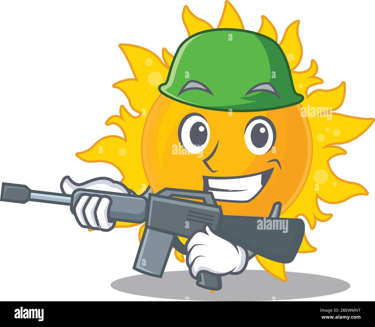 A cartoon picture of summer sun in Army style with machine gun Stock ...