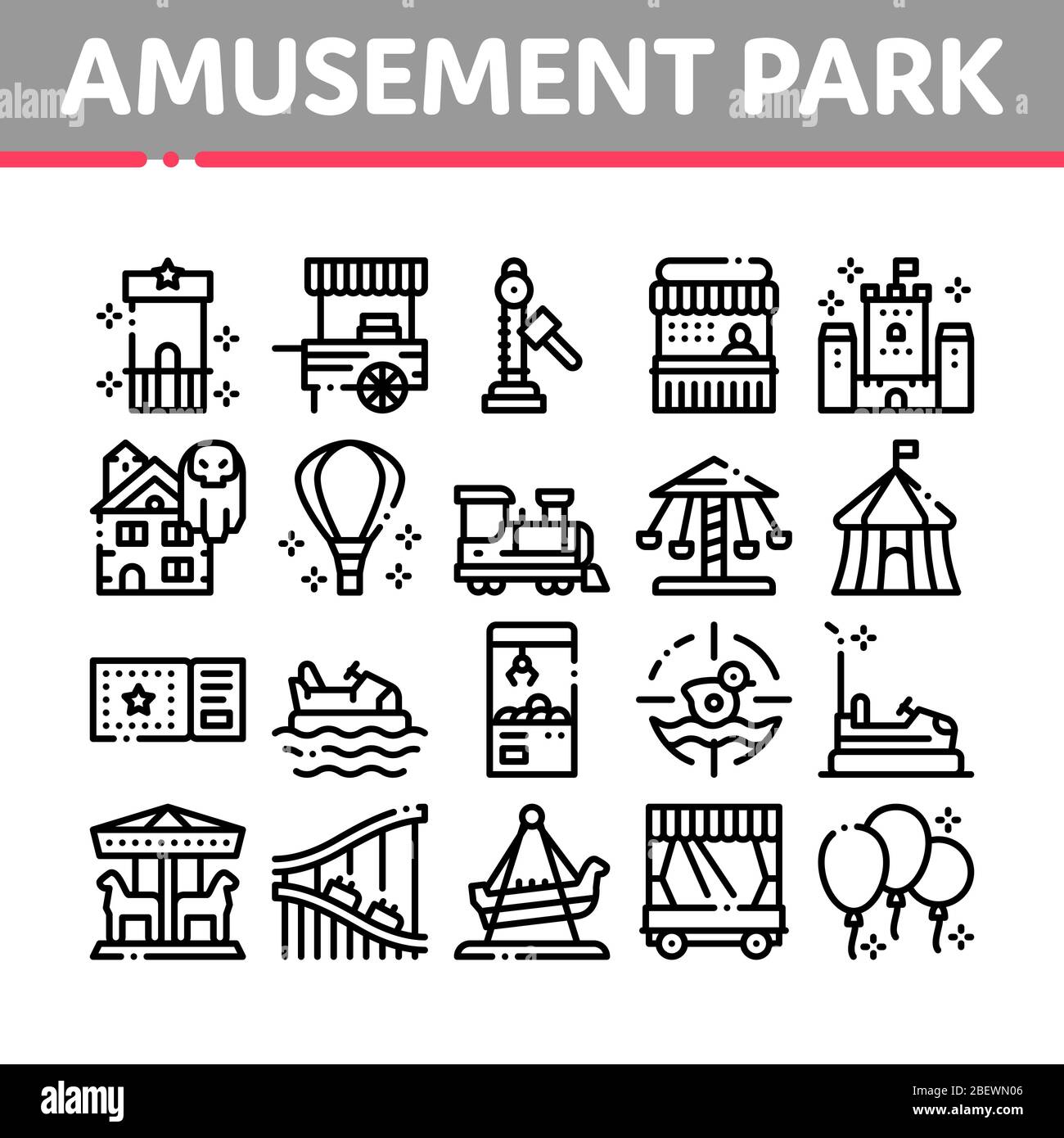 Amusement Park And Attraction Icons Set Vector Stock Vector Image & Art ...