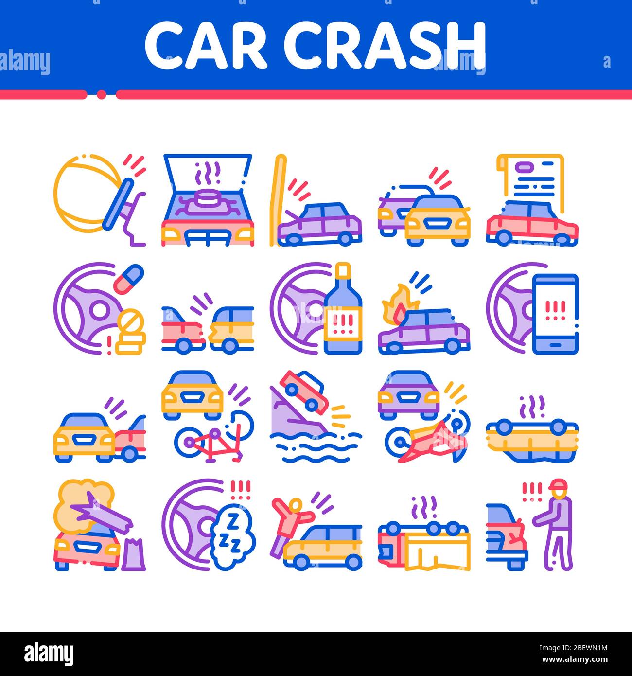 Car Crash Accident Collection Icons Set Vector Stock Vector Image & Art ...