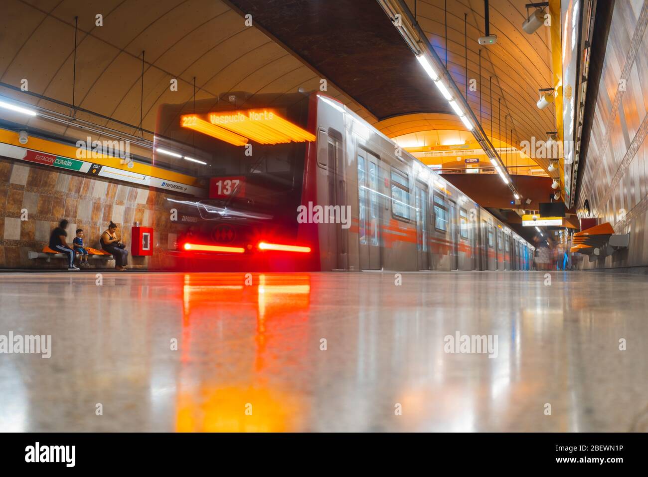 SANTIAGO, CHILE - FEBRUARY 2020: A Metro de Santiago train in Line 2 ...