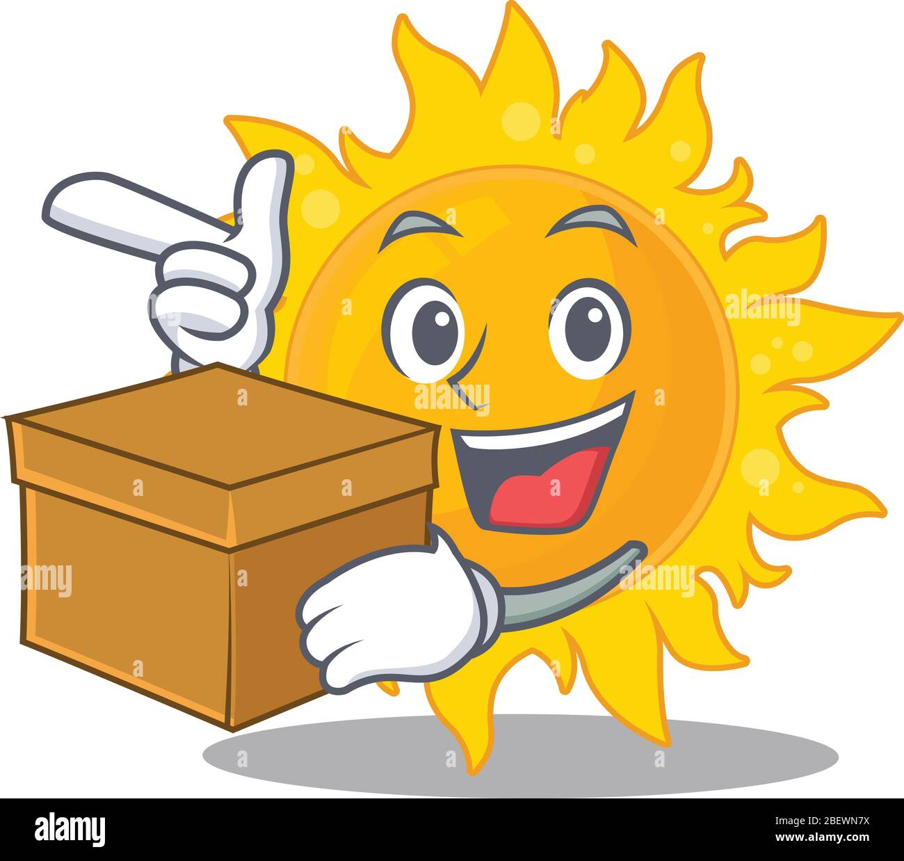 An picture of summer sun cartoon design concept holding a box Stock ...