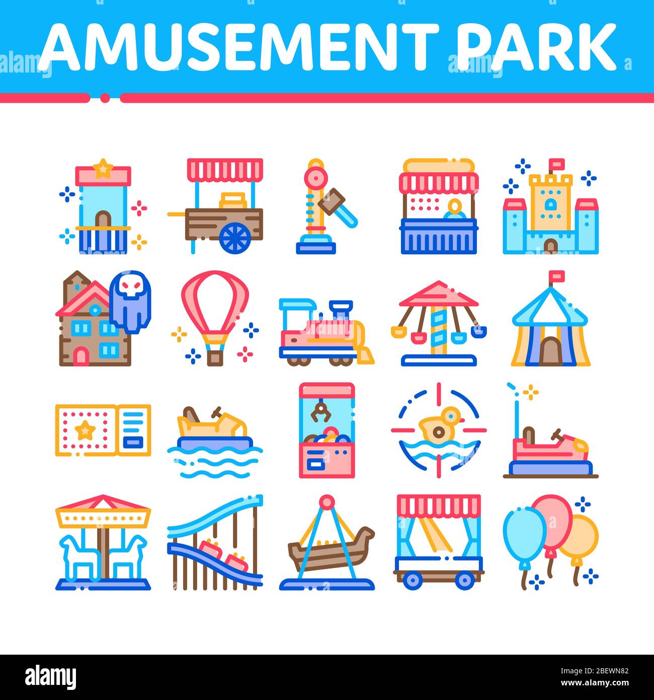 Amusement Park And Attraction Icons Set Vector Stock Vector Image & Art ...