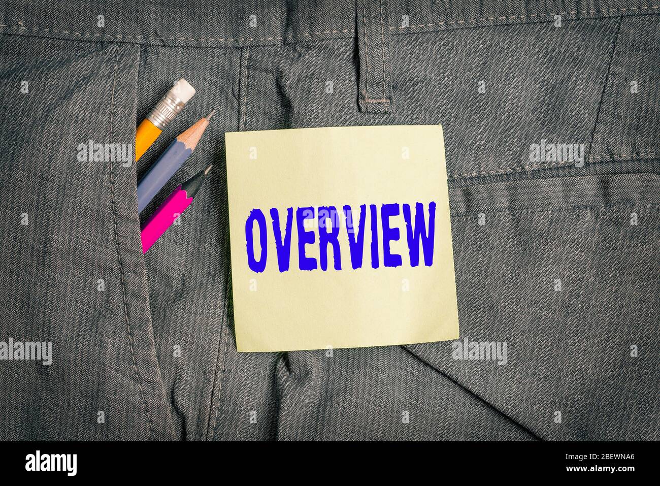 Writing note showing Overview. Business concept for the general review ...