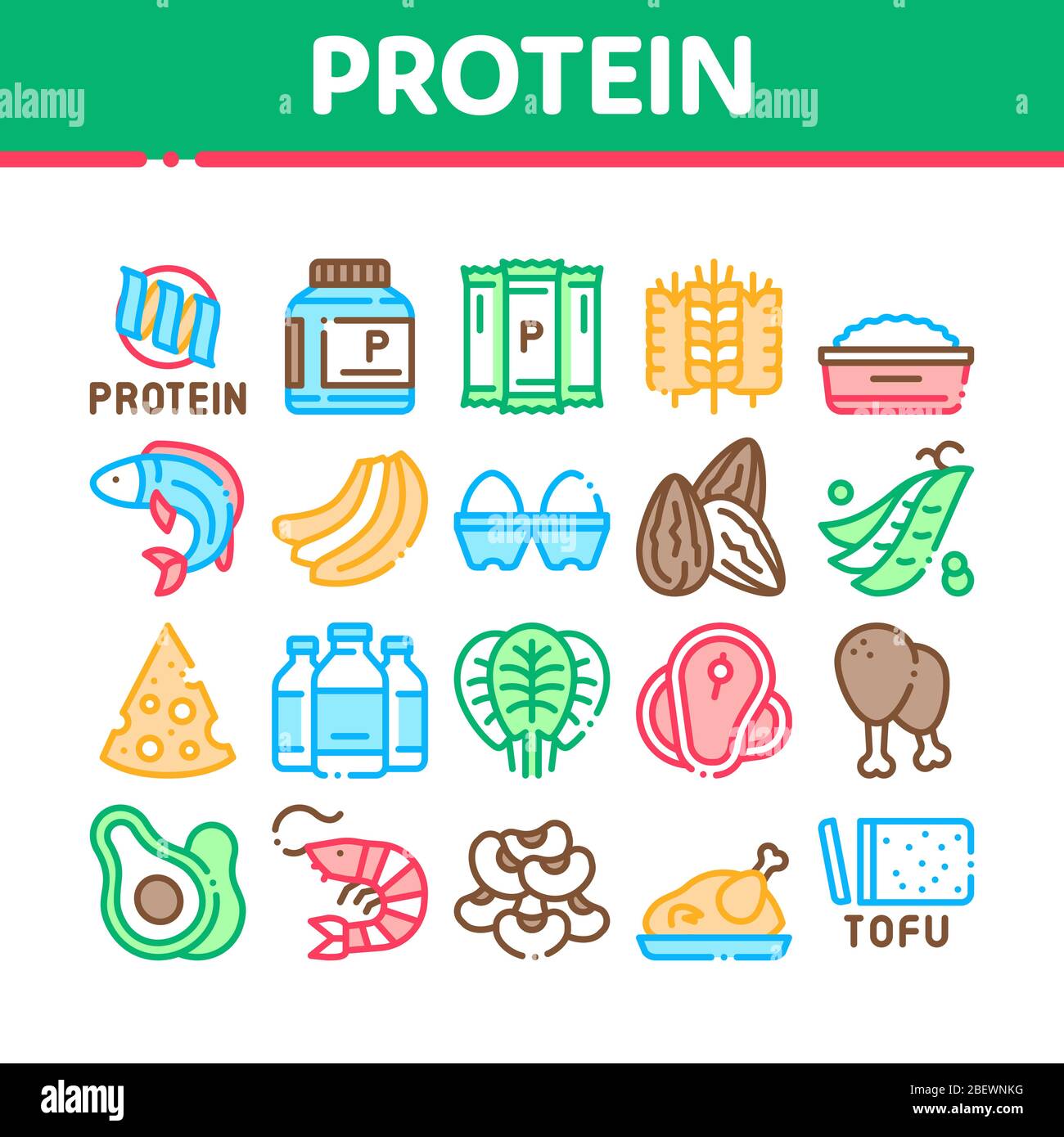 Protein Food Nutrition Collection Icons Set Vector Stock Vector Image ...