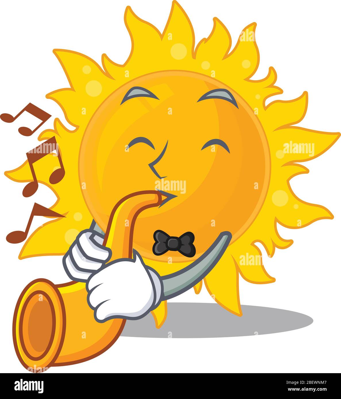 Talented musician of summer sun cartoon design playing a trumpet Stock ...