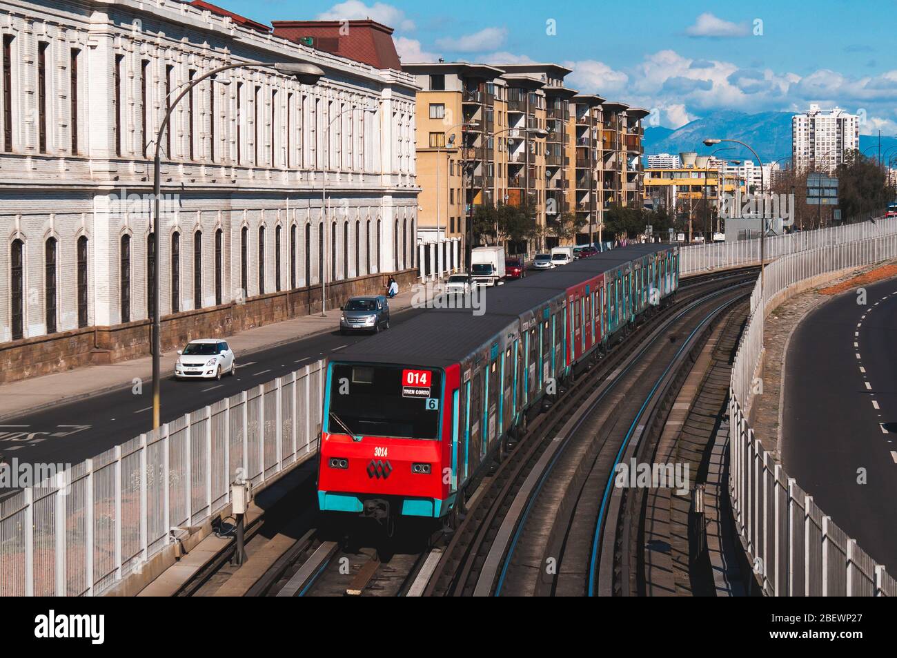 SANTIAGO, CHILE - AUGUST 2016: A Metro de Santiago train at Line 2 ...
