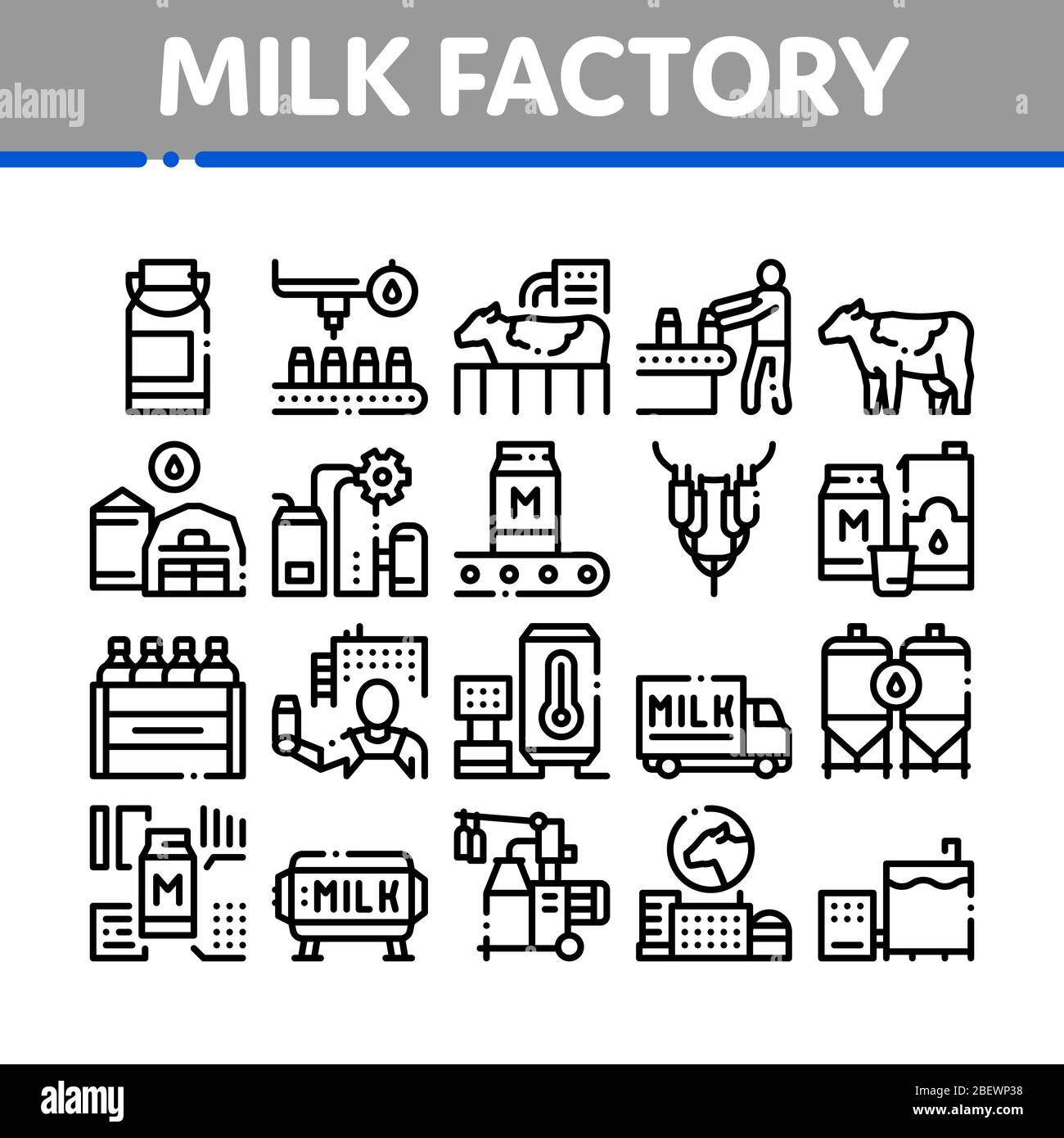Milk Factory Product Collection Icons Set Vector Stock Vector Image ...
