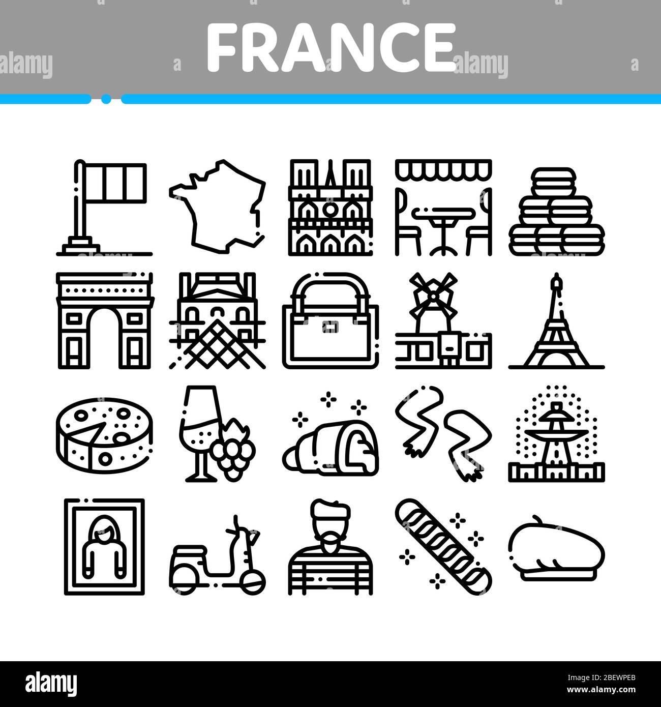 France Country Travel Collection Icons Set Vector Stock Vector Image ...