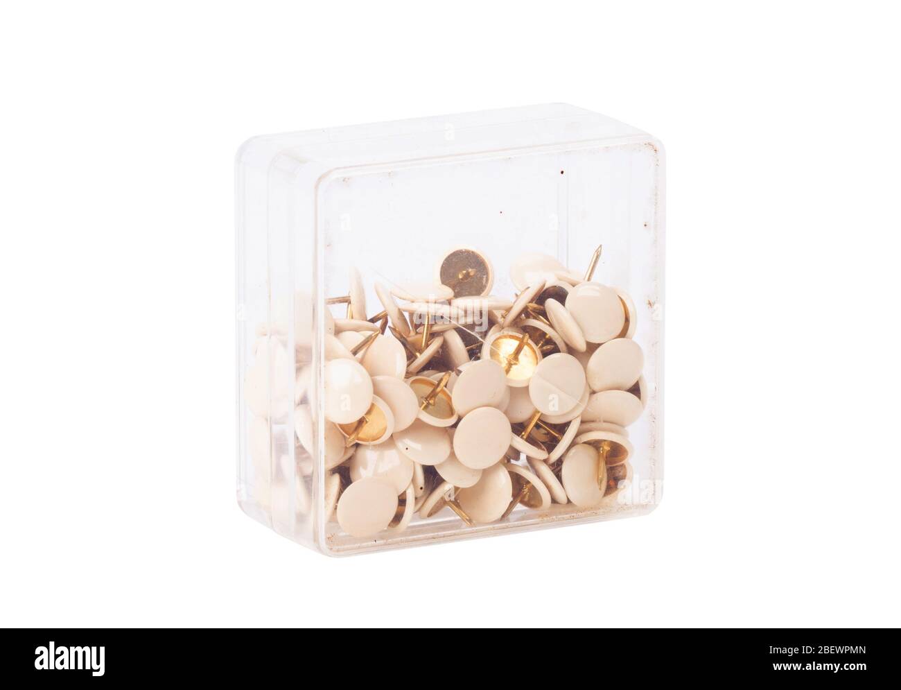Old used thumbtacks in a plastic box, isolated Stock Photo - Alamy