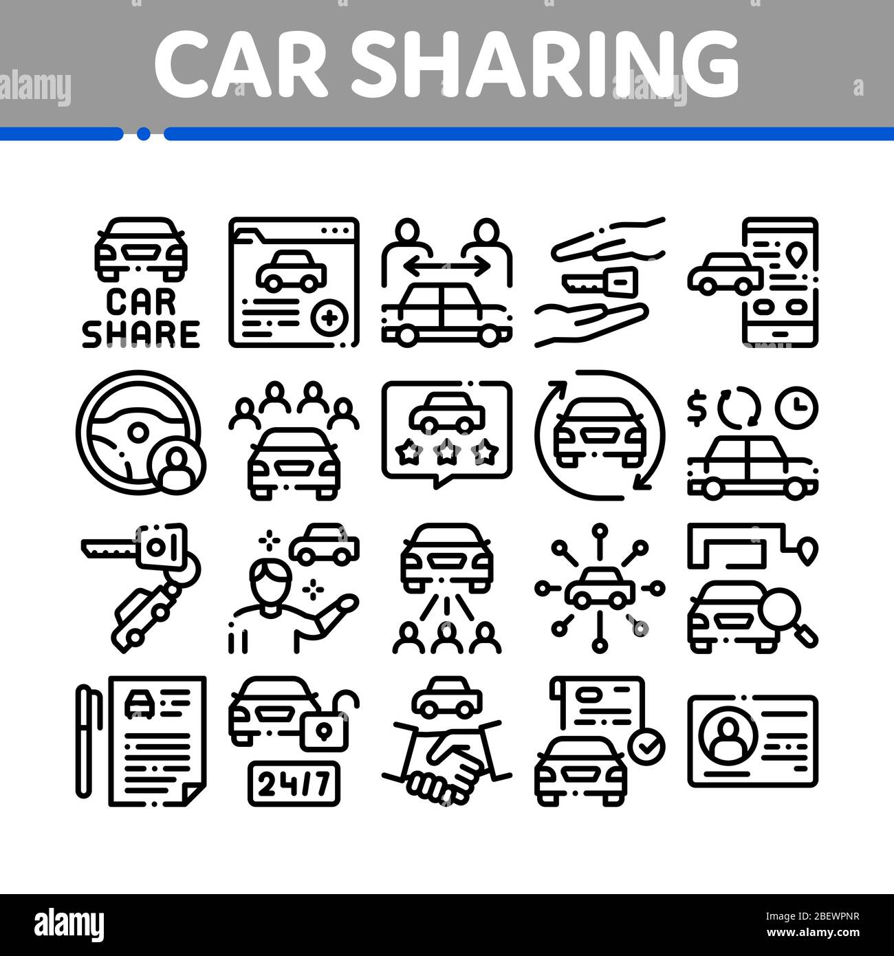 Car Sharing Business Collection Icons Set Vector Stock Vector Image ...