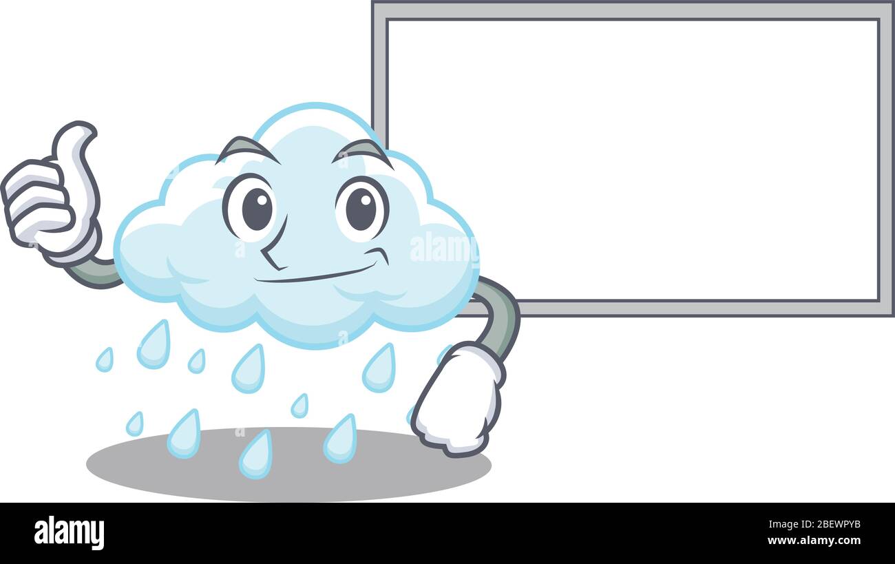 Humorous cloudy rainy cartoon design Thumbs up bring a white board ...