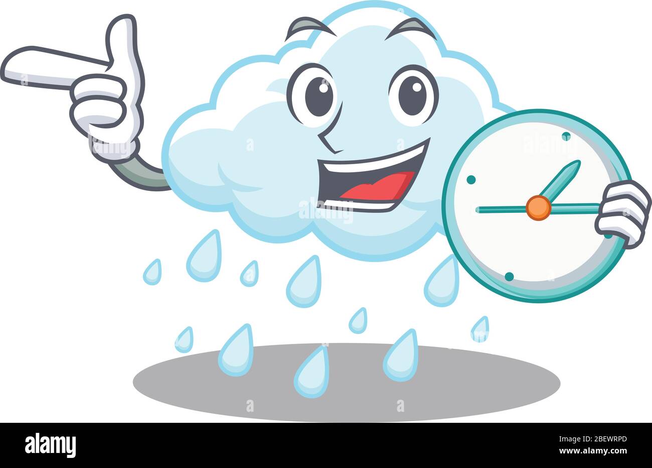 Cloudy rainy mascot design concept smiling with clock Stock Vector ...