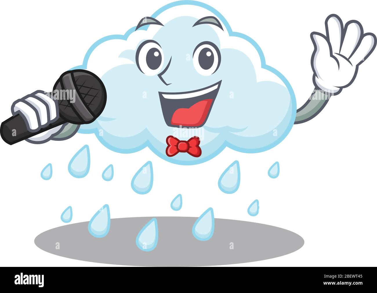 Talented singer of cloudy rainy cartoon character holding a microphone ...