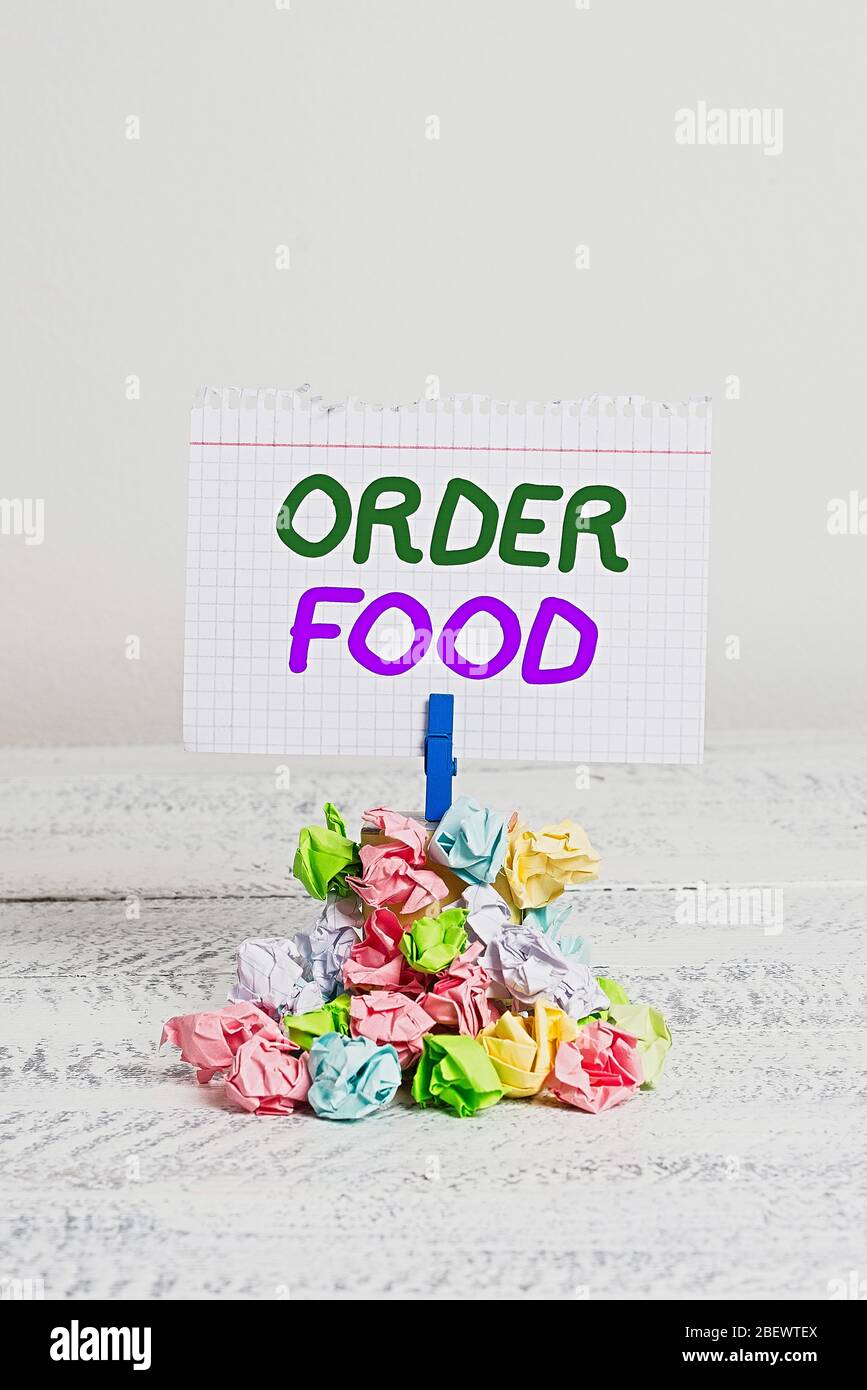 Text sign showing Order Food. Business photo text the process of ...