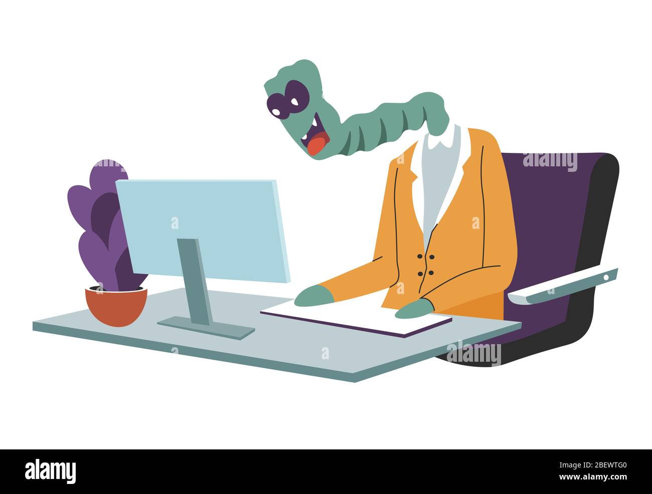 Alien character in office working on laptop vector Stock Vector Image ...