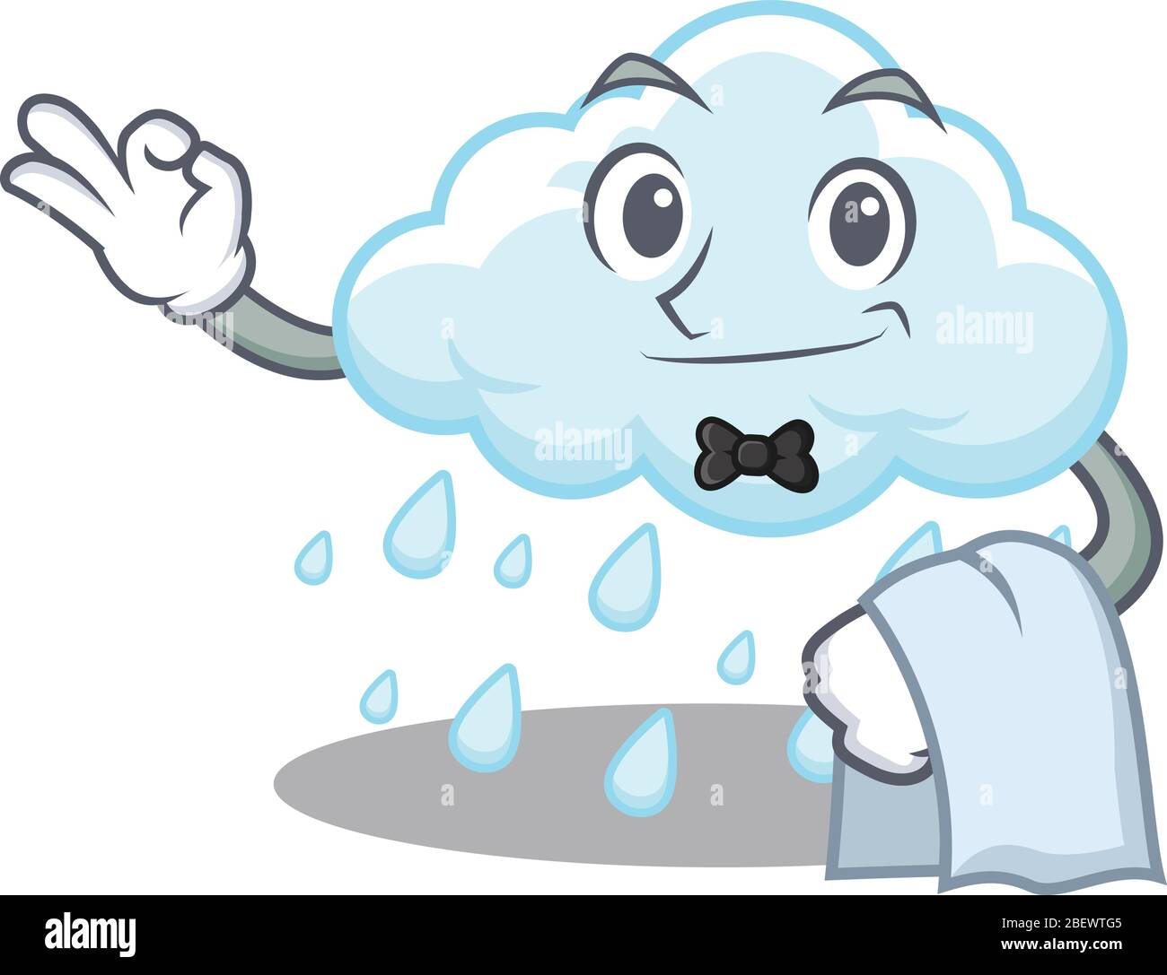 A cartoon character of cloudy rainy waiter working in the restaurant ...