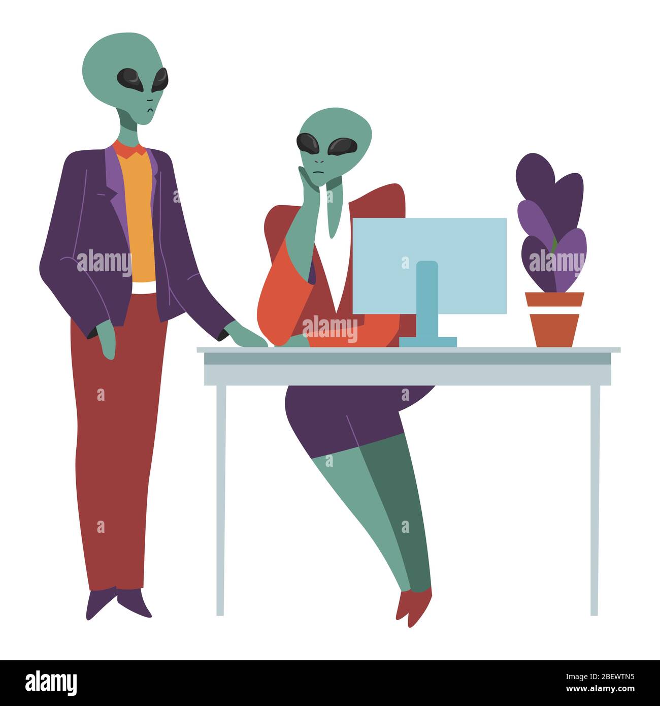 Aliens at work talking on working place, boss and secretary Stock ...