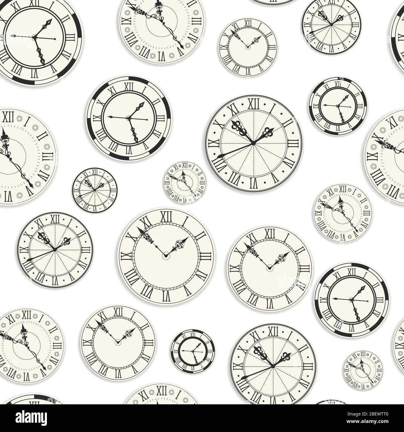 Vintage clocks, retro watches colorless seamless pattern vector Stock ...