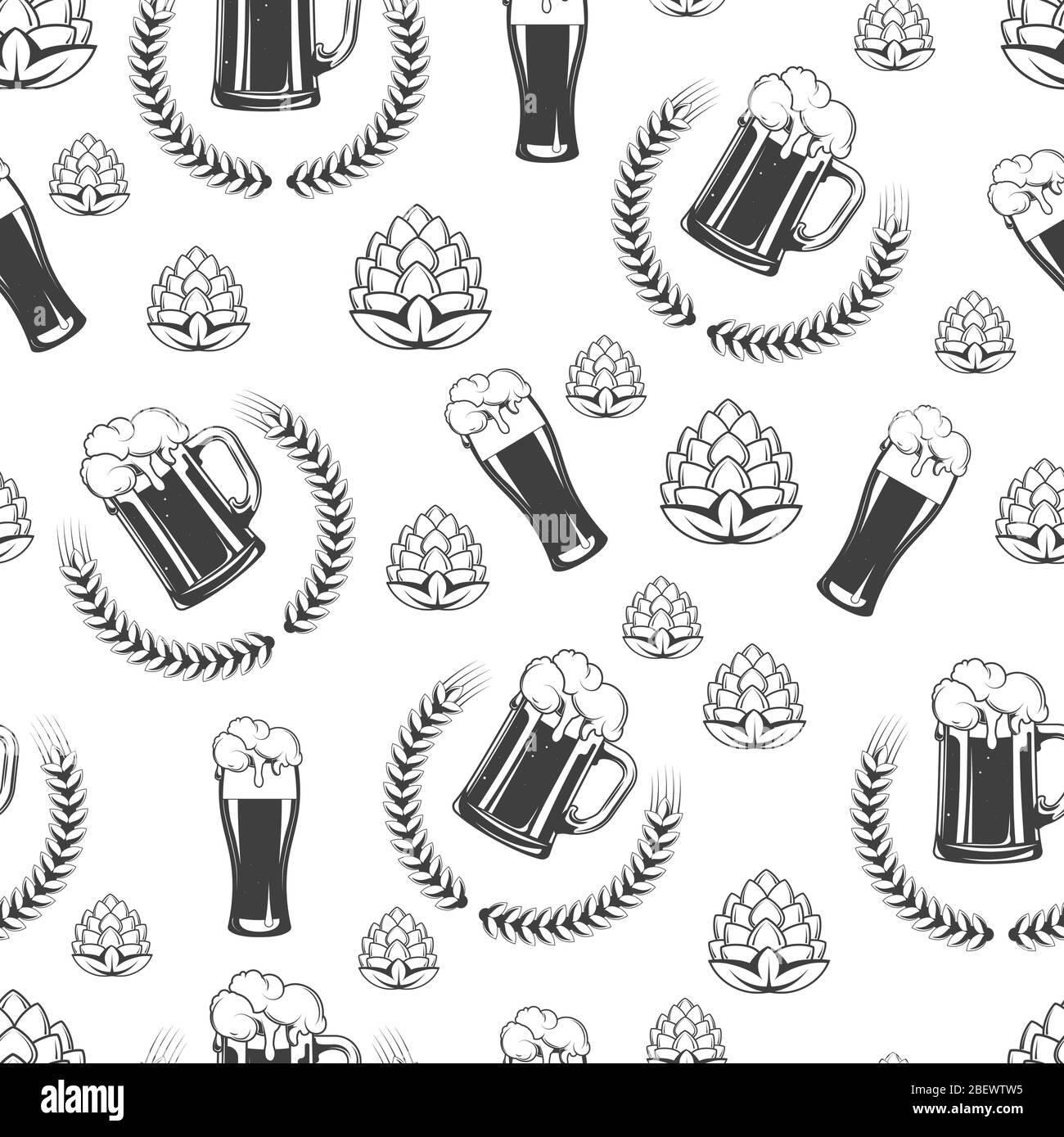 Beer hops seamless pattern Black and White Stock Photos & Images - Alamy