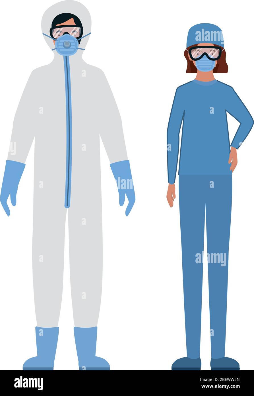 Doctors with protective suits glasses and masks against Covid 19 vector ...