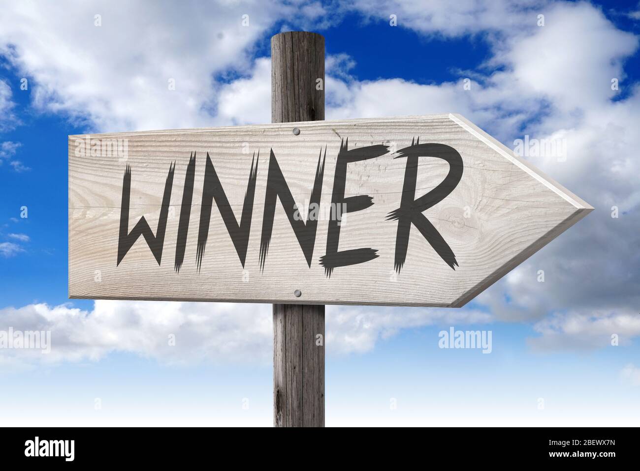 Winner - wooden signpost with one arrow Stock Photo - Alamy