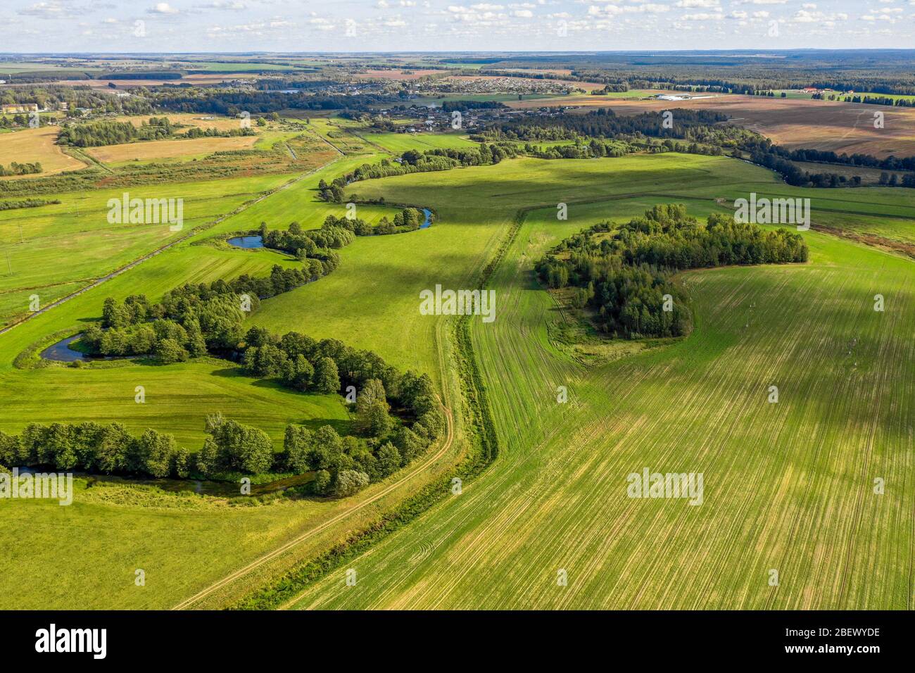 Aerial view on countryside in rural europe. Shot in Belarus with a ...